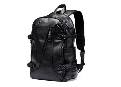 China Durable Black Leather Business Casual Backpack Waterproof With USB Charging for sale