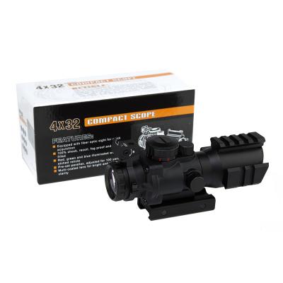 China 4x32 Prism Scope 20/11mm Mount Red Green Illuminated Reticle Three Rail 25.4mm Tube for sale
