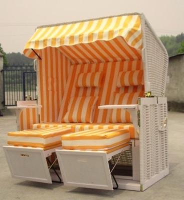 China Roofed Wicker Beach Chair & Strandkorb With Orange 10cm Thickness Cushion for sale