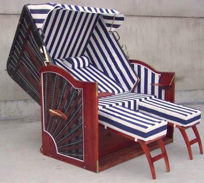 China Hotel Pool Red Roofed Wicker Beach Chair & Strandkorb With White Blue Cushion for sale