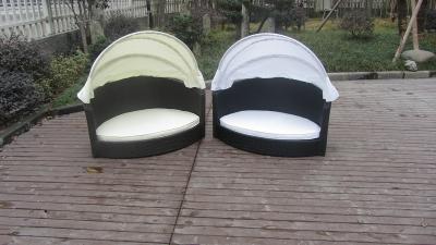 China All Weather Garden Black Wicker Pet Bed With KD White Canopy for sale