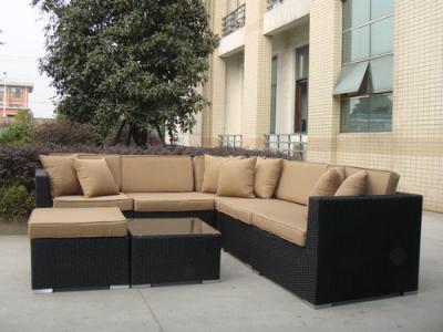 China Swimming Pool Outdoor Rattan Sofa With Comfortable Brown Cushion for sale