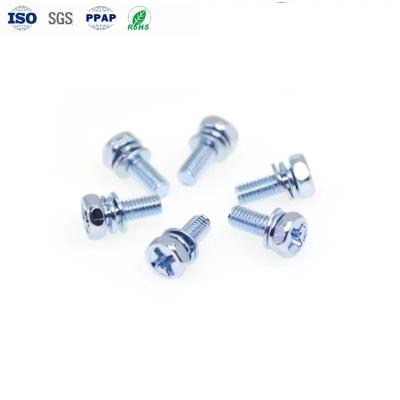 China M4 Blue Zinc Carbon Steel Combination Screw M2-M8 4-200mm with Dual Drive Head and Pre-Assembled Washers for sale