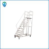 China Aluminum Mobile Safety Step Ladder 7-16 Ft Non-Slip Treads Locking Wheels for sale