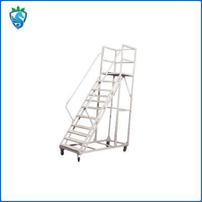 China Aluminum Mobile Safety Step Ladder 7-16 Ft Non-Slip Treads Locking Wheels for sale