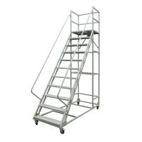 China Aluminum Mobile Safety Step Ladder 8ft 10ft 12ft Adjustable Height Foldable Climbing Work Ladder for sale
