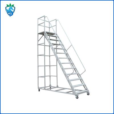 China Aluminum Mobile Safety Step Ladder 5ft 6ft with Wheels Platform Heavy Duty for Truck for sale
