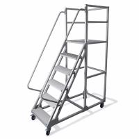 China Aluminum Mobile Safety Step Ladder 5ft 6ft with Wheels Platform Heavy Duty for Truck for sale