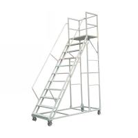 China Aluminum Mobile Safety Step Ladder 5ft 6ft with Wheels Platform Heavy Duty for Truck for sale