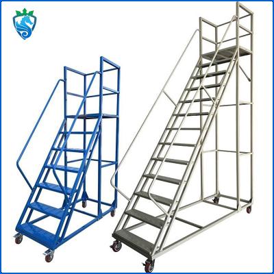 China Aluminum Alloy Mobile Safety Step Ladder 7-8 Feet Lightweight Climbing Work Ladder with Pulleys for sale