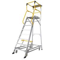 China Aluminum Alloy Mobile Safety Step Ladder 7-8 Feet Lightweight Climbing Work Ladder with Pulleys for sale