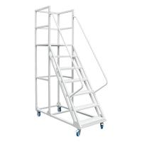 China Aluminum Alloy Mobile Safety Step Ladder 7-8 Feet Lightweight Climbing Work Ladder with Pulleys for sale
