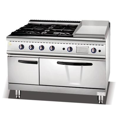 China Commercial Gas 4-Burner Stove Grill Oven 1200x900x850mm Stainless Steel Restaurant Cooking Equipment for sale