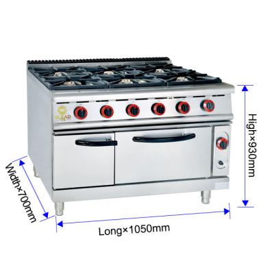 China GlEAD 6 Burner Commercial Gas Range Cooker 176kg Heavy Duty Restaurant Equipment NG/LPG for sale