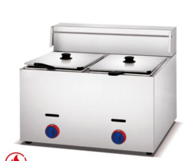 China Commercial Gas Fryer 2 Burners 11.2kw R1 3/4 Gas Connection 400x900x850mm for sale