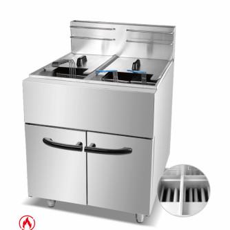 China Gas Fryer 2 Burners 30kg 11.2kw Commercial Cooking Equipment 220V for sale