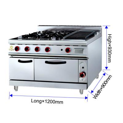 China GH-999A Gas Range with 4 Burners L Ava Rock Grill Oven 27Kw Commercial Cooking Equipment for sale