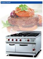 China Commercial 27kW Gas Range with 4 Burners Lava Rock Grill and Oven 1200mm for sale