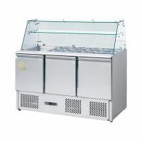 China SS304 3-Door Worktable Chiller 220-240V GN1/3 Commercial Refrigeration Unit 1365mm for sale