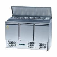 China SS304 3-Door Worktable Chiller 220-240V GN1/3 Commercial Refrigeration Unit 1365mm for sale