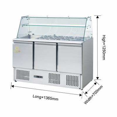 China 3 Doors Worktable Chiller 1365x700x1415mm 220-240V 2N 50HZ Industrial Cold Storage Unit for sale