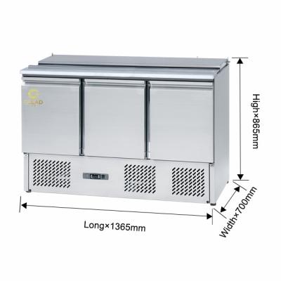 China Stainless Steel Commercial 3 Doors Worktable Chiller with Temperature Control for sale