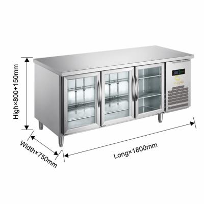 China 150L SS304 Double Glass Door Workbench Refrigerator 220-240V 50Hz Air Cooled for sale
