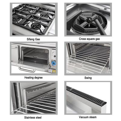 China Commercial Stainless Steel Gas 4 Range Stove with Oven 150KG LPG/Natural Gas for sale