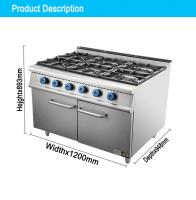 China Commercial Gas Range Stove Oven 6-Burner 1200mm SS304 for Professional Kitchen for sale