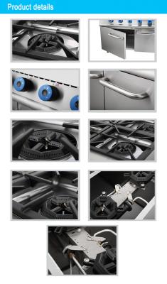 China Gas 6 Range Stove with Oven 150KG SS304 LPG Natural Gas Commercial for sale