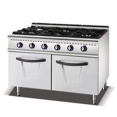 China Gas 6 Range Stove with Oven Commercial SS304 1200mm LPG Natural Gas Hotel Kitchen Equipment for sale