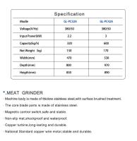 China Glead 2200W Commercial Stainless Steel Meat Grinder 320kg/h Copper Turbine Chain for sale