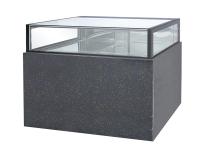 China 45 Degree Mitre Joint Glass Cake Display Chiller, Commercial Bakery Pastry Refrigerated Showcase With Anti-Fog Heated Glass for sale