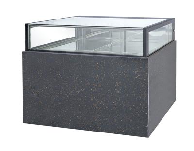 China 45 Degree Mitre Joint Glass Cake Display Chiller, Commercial Bakery Pastry Refrigerated Showcase With Anti-Fog Heated Glass for sale