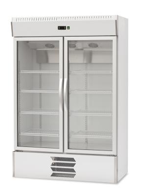 China Commercial Vertical Double Door Air-Cooled Beverage Refrigerator, Top Condenser Drink Display Chiller for Convenience Store for sale