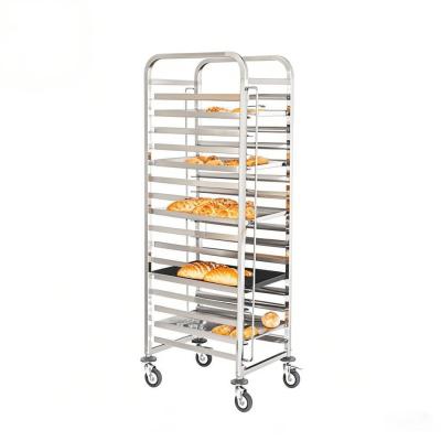 China Commercial 15-Tier Stainless Steel Bun Pan Rack Trolley | With Lock Brake Wheels for Bakery Kitchen Delivery & Storage for sale