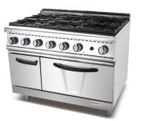 China Industrial 6-Burner Freestanding Gas Stove with Oven - 35.8KW to 56KW Power, 1200x900mm Dimensions for sale