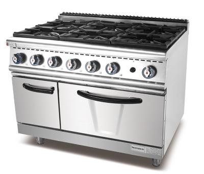 China Industrial 6-Burner Freestanding Gas Stove with Oven - 35.8KW to 56KW Power, 1200x900mm Dimensions for sale