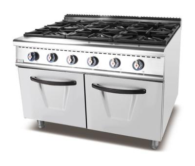 China Commercial 6-Burner Floor Standing Gas Stove 43.8KW LPG 1200x900mm with Safety Cabinet for sale