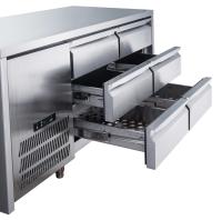 China Industrial Worktable Refrigerator 230-437L Capacity 220V Commercial Kitchen Equipment with Stainless Steel Surface for sale
