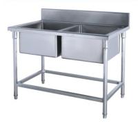 China Commercial Stainless Steel Double Sink Work Table 1.2mm Top 38mm Legs for sale