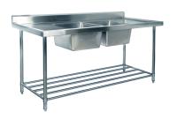 China Commercial Stainless Steel Double Sink Work Table 1.2mm Top 38mm Legs for sale