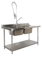 China Commercial Stainless Steel Double Sink Work Table 1.2mm Top 38mm Legs for sale