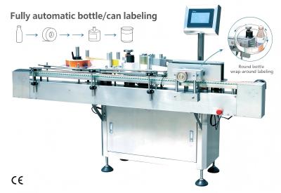 China Automatic Wrap Around Bottle Label Applicator Machine 30-80 Bottles/Min 360 Degree for sale