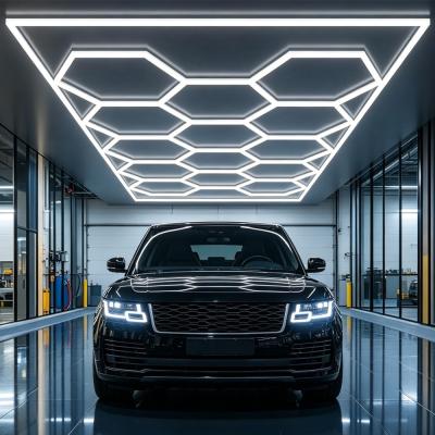 China 615W LED Hexagon Light Modular Ceiling Lighting System for Garage Gym Workshop Office Connectable Honeycomb LED Hex Light Panels for sale