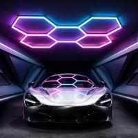 China RGB LED Hexagon Light Modular Ceiling Lighting System for Garage Gym Workshop Office Connectable Honeycomb LED Hex Light Panels for sale