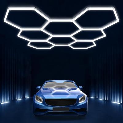 China LED Hex Light Hexagon Panel Lighting System Modular Connectable Honeycomb Ceiling Lights For Home Garage Studio Office for sale