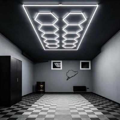 China 568W LED Hexagon Light Modular Ceiling Lighting System for Garage Gym Workshop Office Connectable Honeycomb LED Hex Light Panels for sale