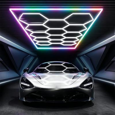 China 2026 New 14Hexagon RGB APP Control Honeycomb LED Ceiling Light 24V IP20 for Gym Salon Garage Bar Atmosphere Light CE Ready for sale
