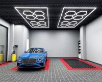 China 512W LED Hexagon Light Modular Ceiling Lighting System for Garage Gym Workshop Office Connectable Honeycomb LED Hex Light Panels for sale